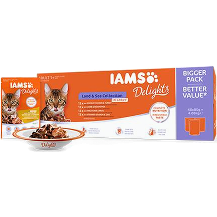 Iams Delights Multipack Land & Sea Gravy Big Pack Beige 85 g x 48 st ...