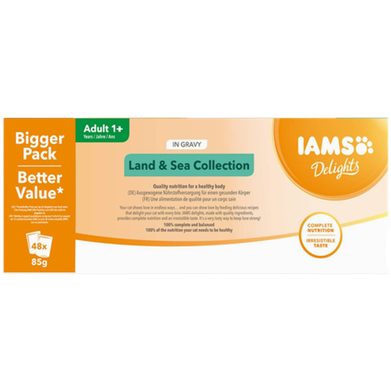 Iams Delights Multipack Land & Sea Gravy Big Pack Beige 85 g x 48 st ...